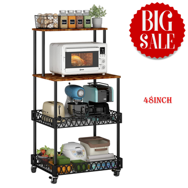 Zimtown Bakers Rack, 4 Tier Kitchen Microwave Oven Stand with Storage ...