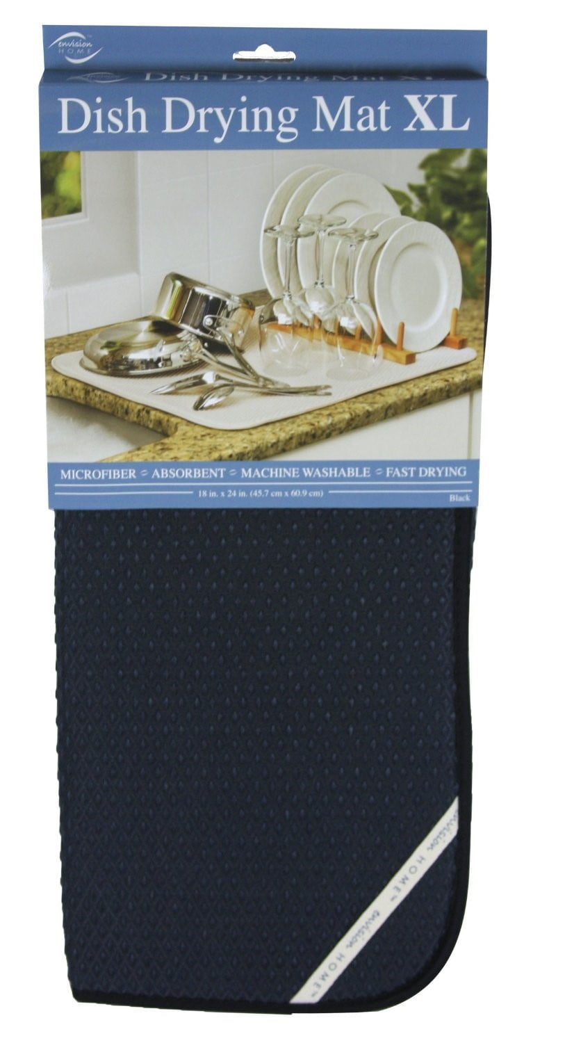 Envision Home 18 x 24 Inches Microfiber XL Dish Drying Mat, Black ...