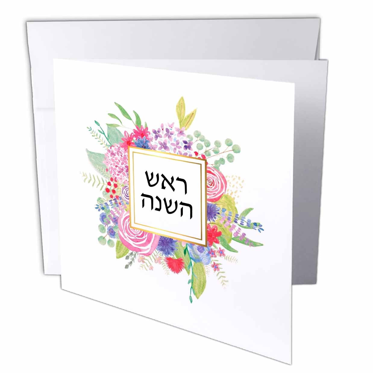 Rosh HaShanah in Hebrew - Jewish New Year watercolor pink flowers 6 ...