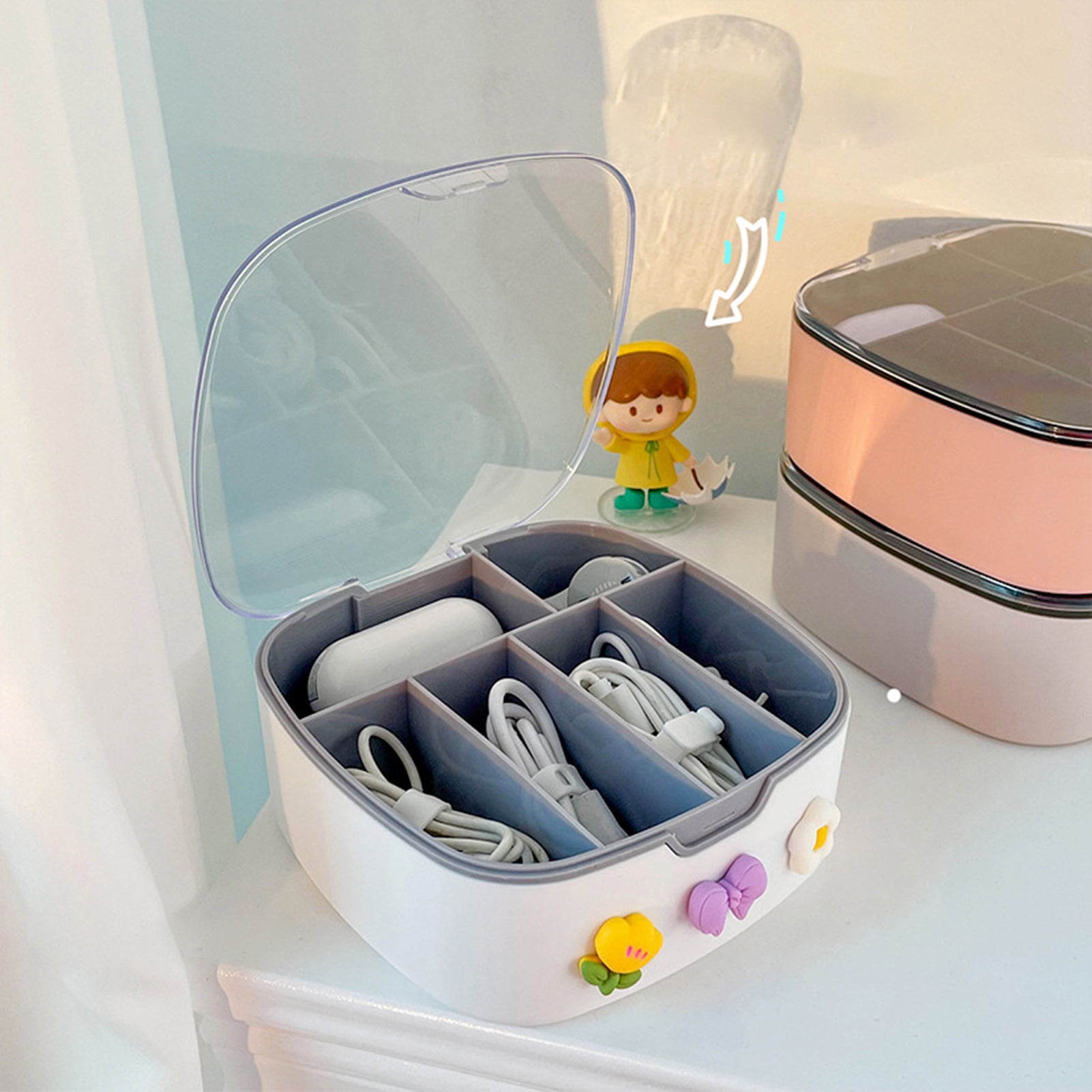 Plastic Cable Management Box with 6 Compartments, Electronics Bins Desk ...