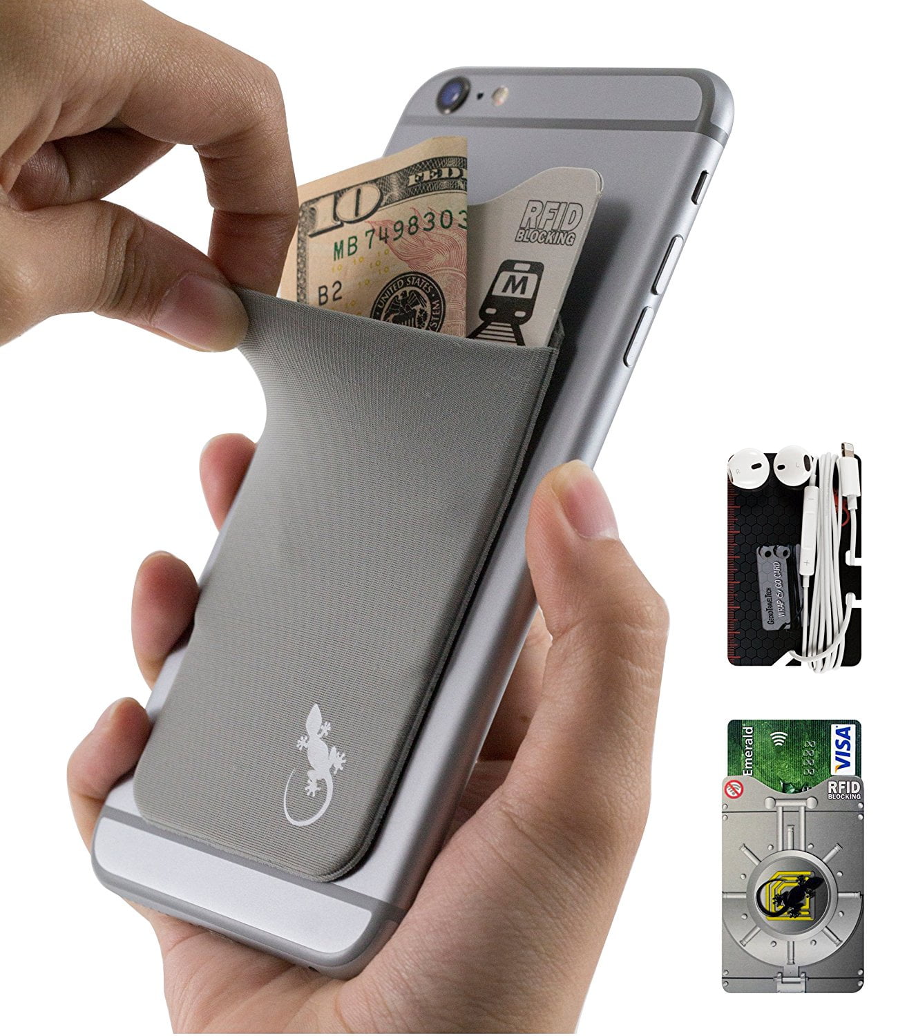 Phone Wallet By Gecko GRAY Stick On Card Holder For Cellphones Cases