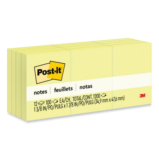 Post-it Original Pads in Canary Yellow, 1.38" x 1.88", 100 Sheets Per ...