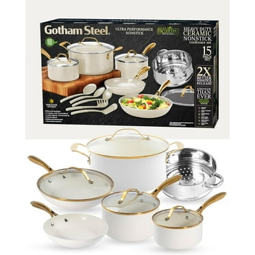 Gotham Steel Hammered Collection Pots and Pans Set, 10-Piece Premium Cookware Set with Nonstick ...