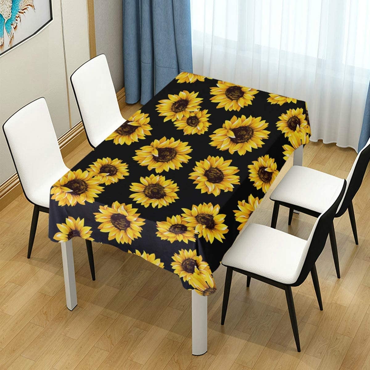 Sunflower Rectangle Tablecloth 54"(W) x 72"(L), Watercolor Floral ...
