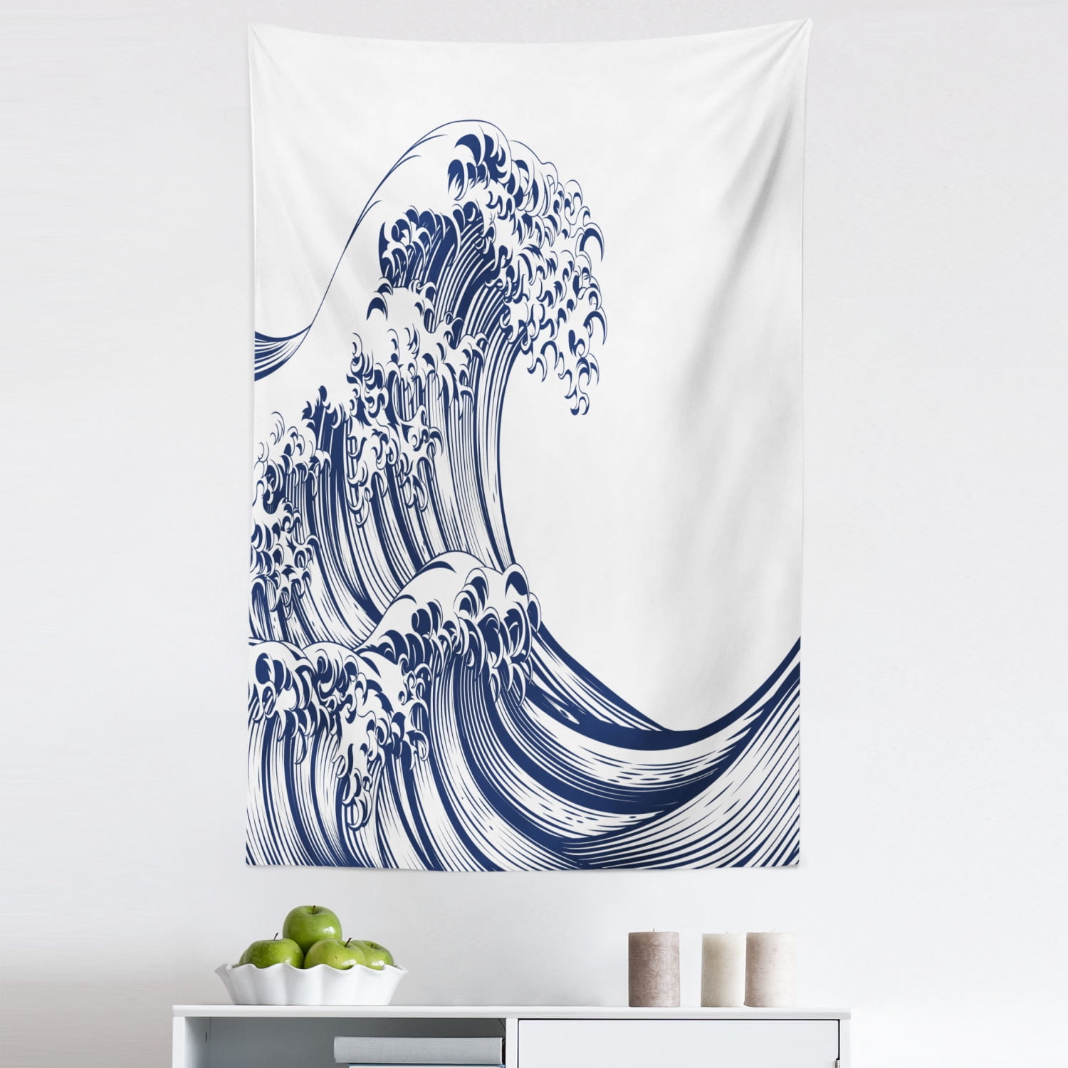 Japanese Wave Tapestry, Oriental Vintage Wave Monochrome Kanagawa ...