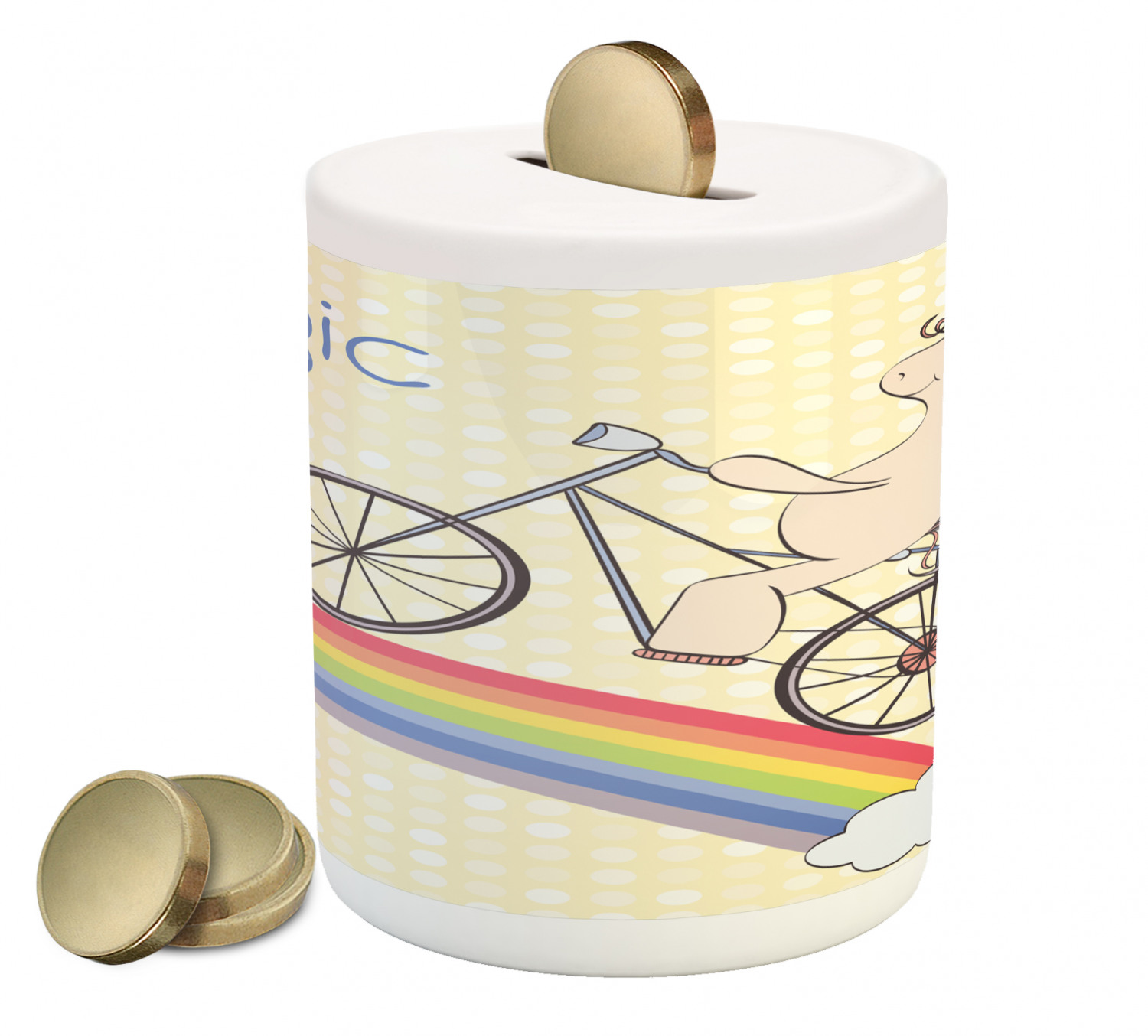 Unicorn Party Piggy Bank, Polka Dot Background with Hand Drawn Animal ...