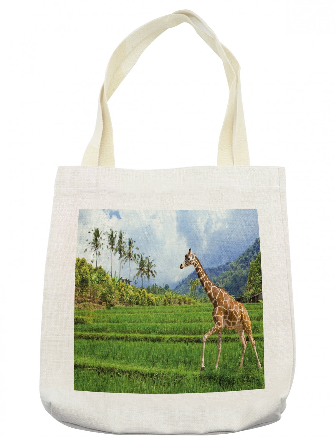 Nature Tote Bag, Giraffe Goes on Grass Against Mountain Tropical ...
