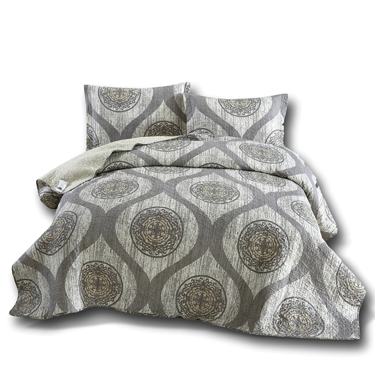 DaDa Bedding Rustic Grey Mosaic Distressed Medallion Reversible Quilted ...