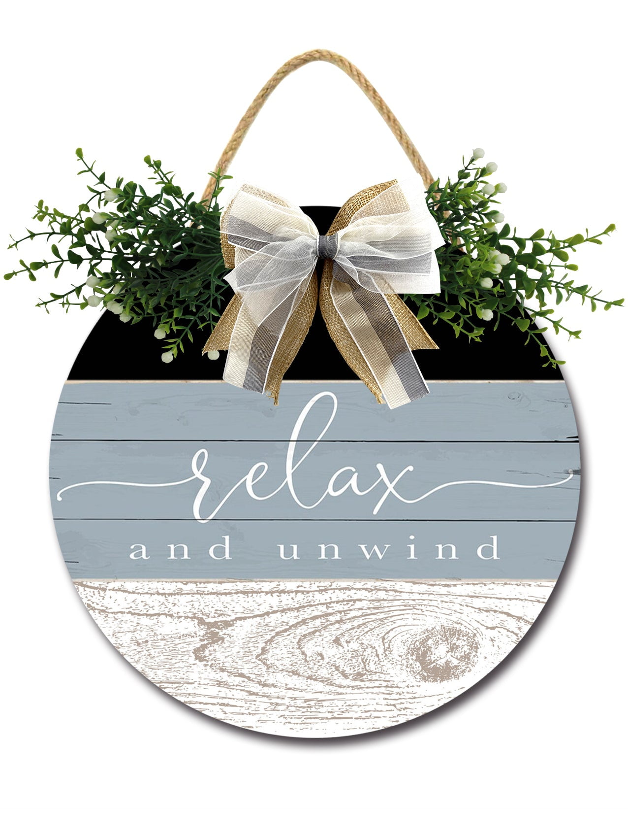 Eveokoki Relax And Unwind Front Door Sign Funny Wreaths Hanging Wooden ...