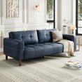 Blue Modern 3 Seater Faux Leather Sofa, 83" Wide Couch with Spring ...