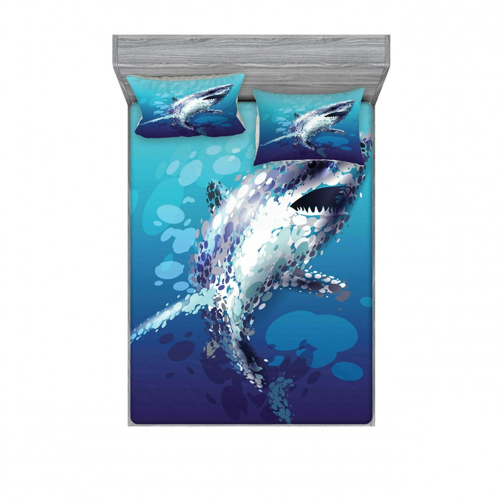 Shark Bedding Set with Sheet & Covers, Digital Psychedelic Mammal ...
