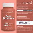 LongLifeNutri Beta Sitosterol 1000mg - 200 Vegetarian Capsules ...