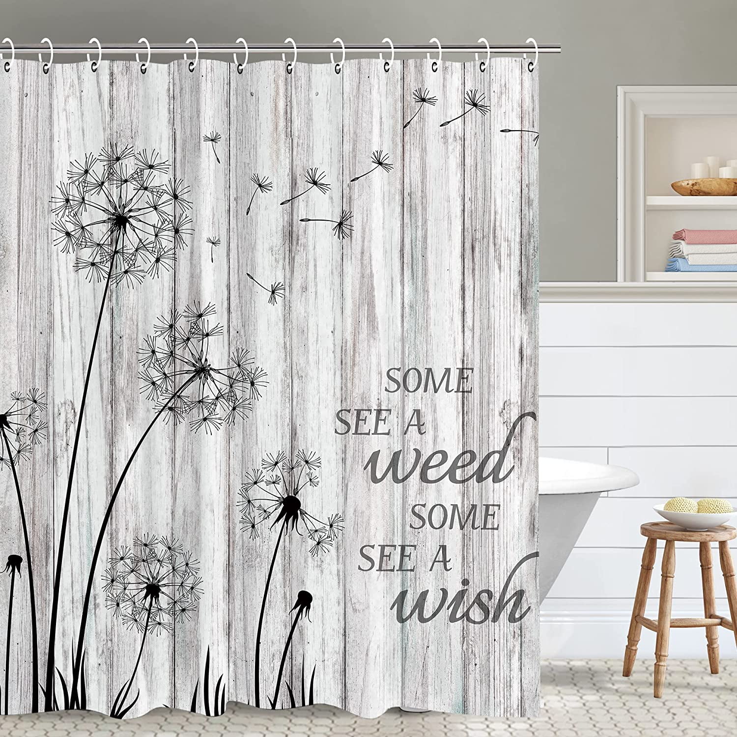 Rustic Shower Curtain Floral Barnwood Fabric Farmhouse Bath Curtain 12 ...