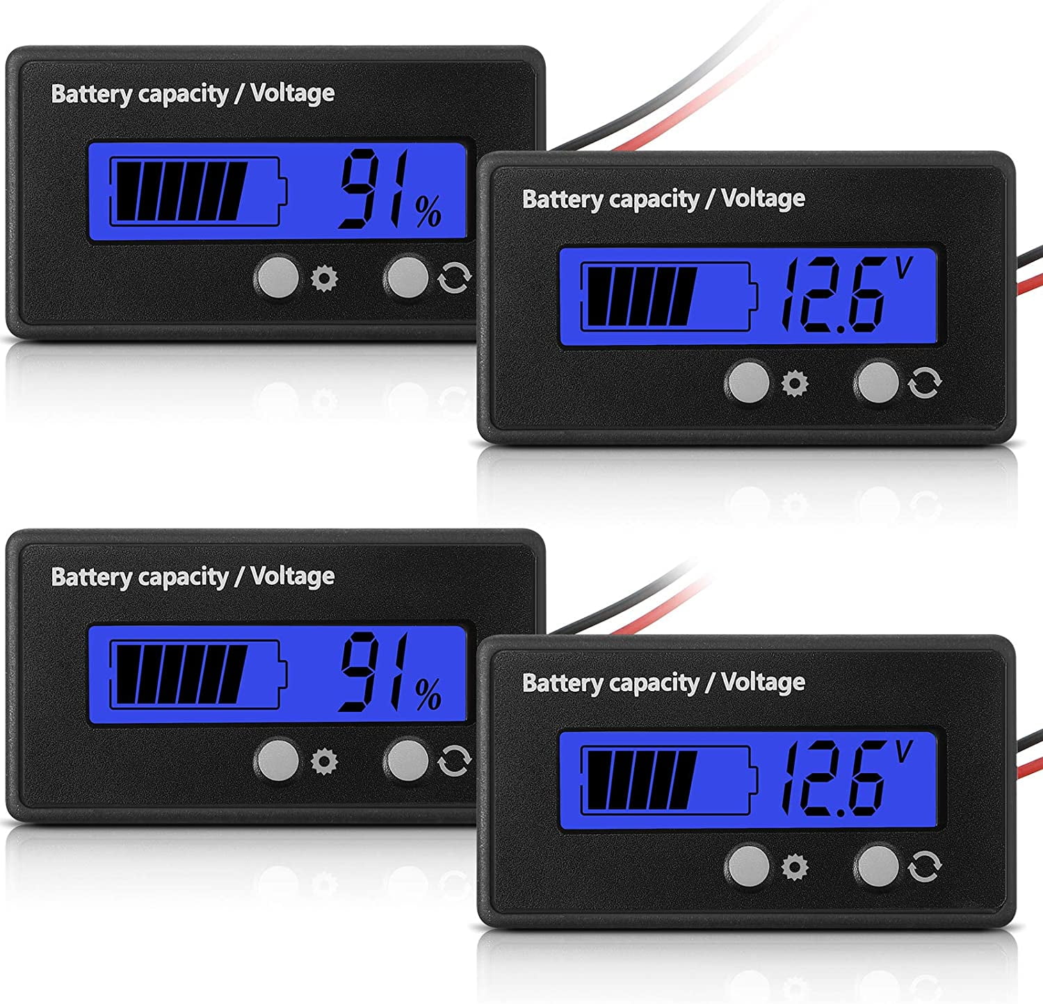 2 Pieces DC 12V 24V 36V 48V 72V Battery Meter with Alarm, Front Setting ...