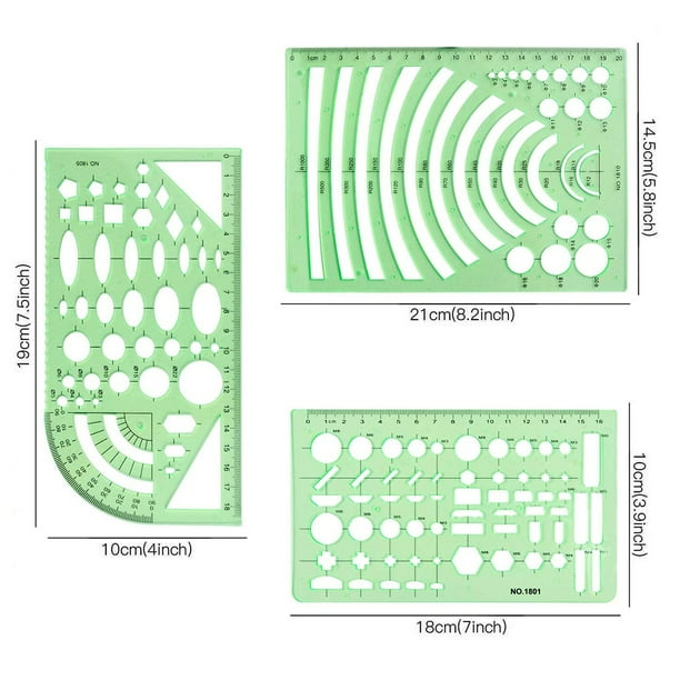 9Pcs Drawings Templates Measuring Geometric Rulers Plastic Draft Rulers ...