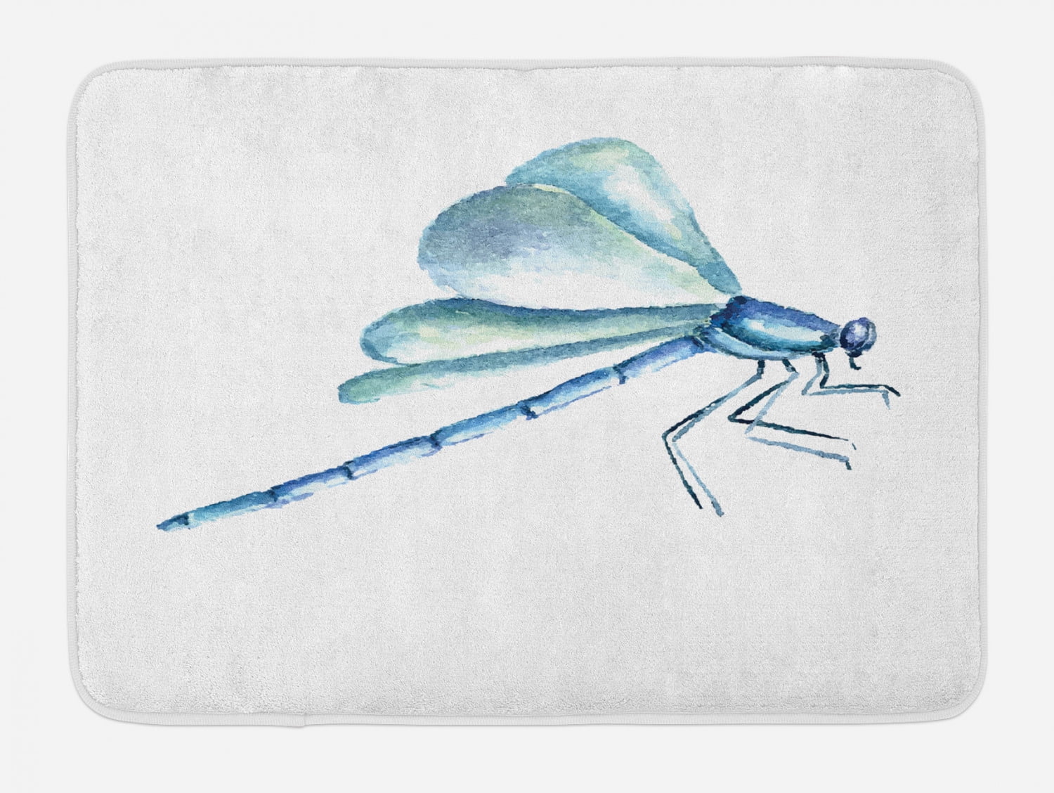 Dragonfly Bath Mat, Hand Drawn Watercolor Dragonfly Figure with Grunge ...