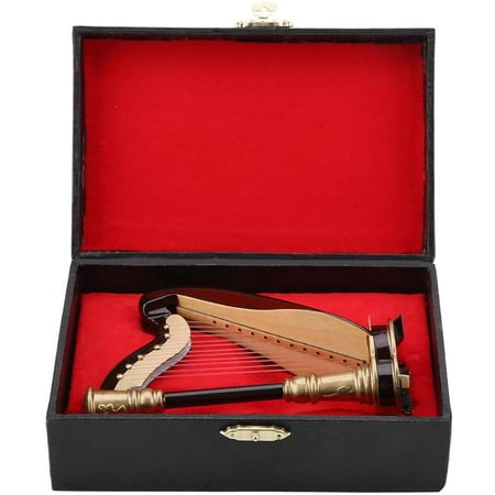 Wood Mini Harp,Wooden Miniature Harp Instrument Ornaments with Storage ...
