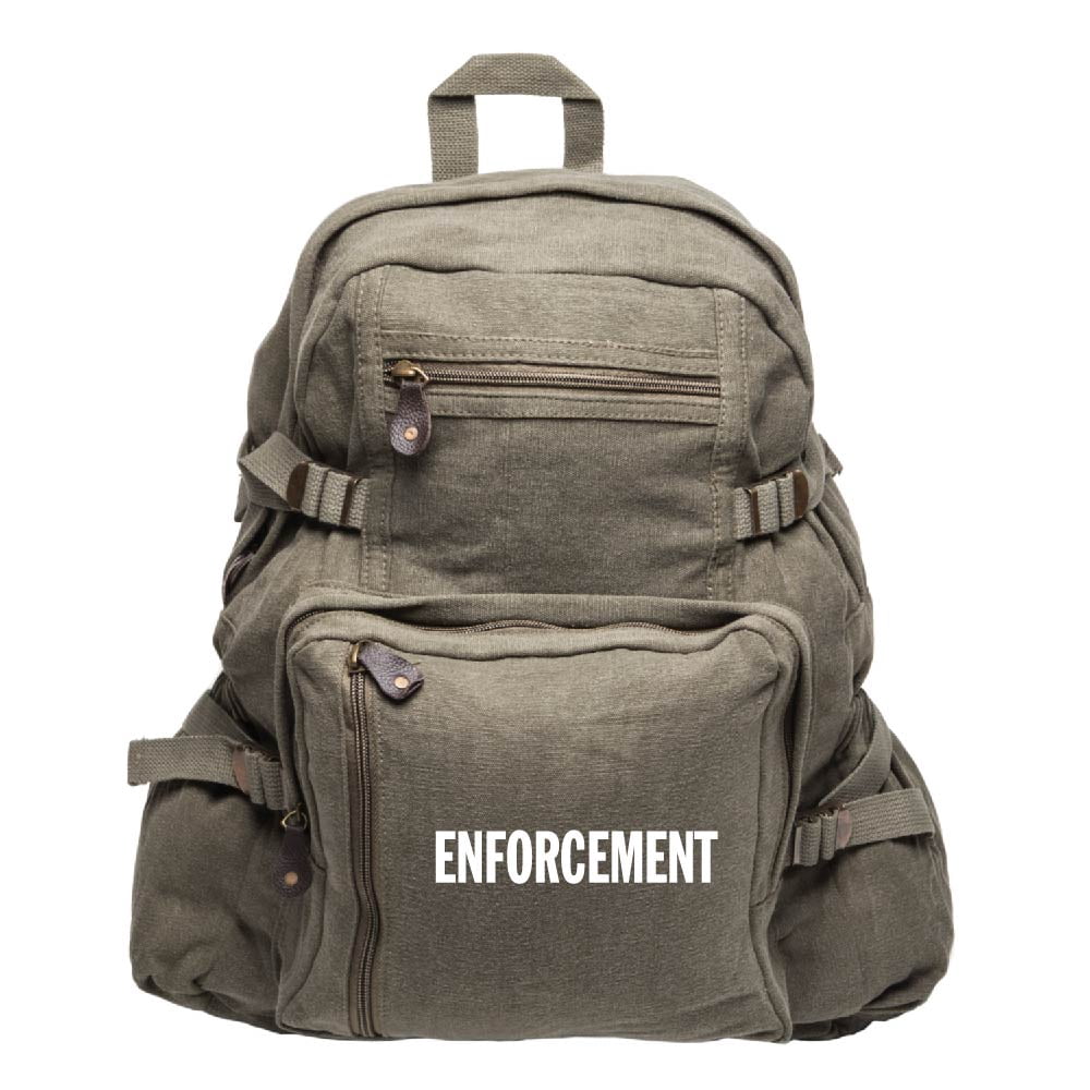 Enforcement Text Army Sport Heavyweight Canvas Backpack Bag in Olive ...