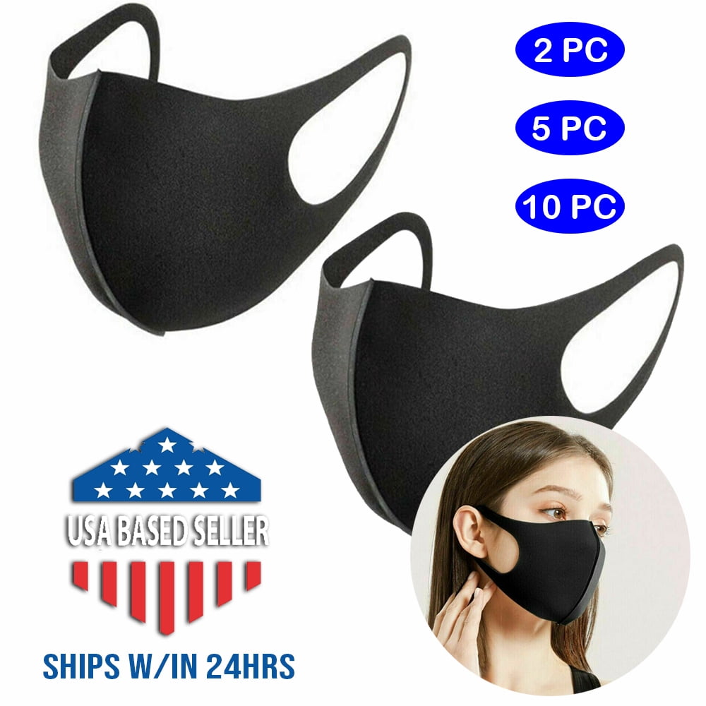 2 Black Masks Protection Reusable Washable Covering Nose Mouth Ship ...