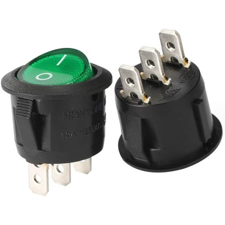 Green Lamp Illuminated 3 Terminal SPST 2 Position I/O On/Off Button ...