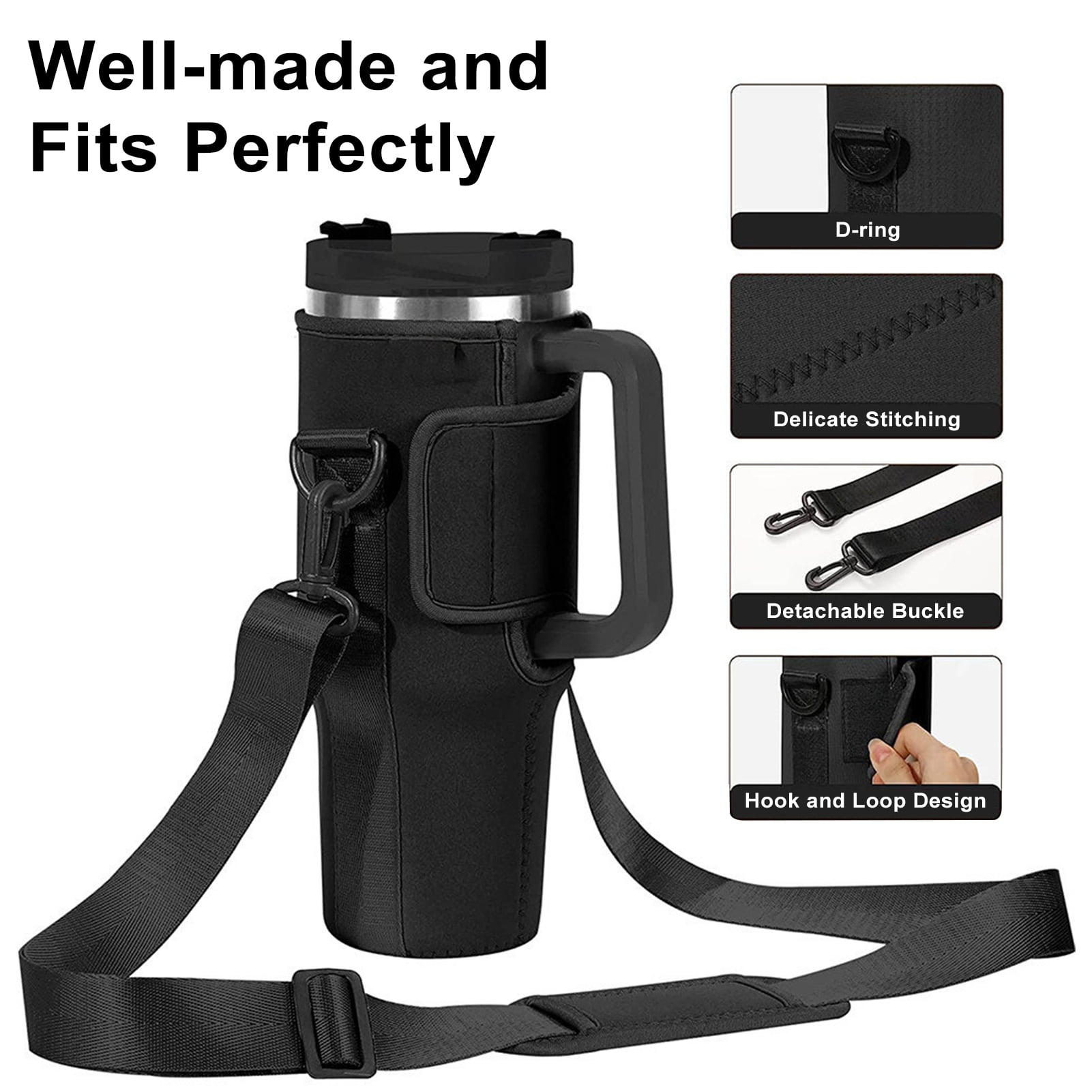 Hadanceo 30/40 Oz Water Bottle Bag Holder Adjustable Shoulder Strap Cup ...