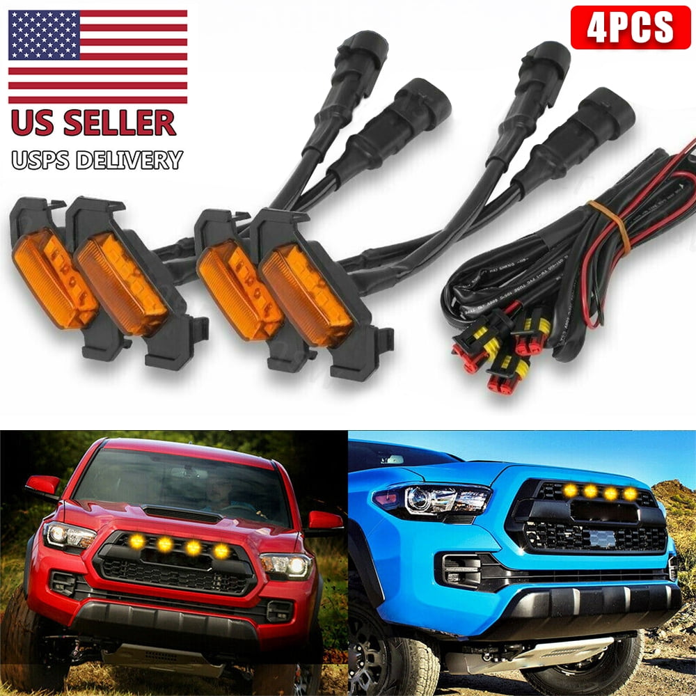 4Pcs Raptor Style Front Grille Yellow LED Lights Kit Amber Lens for ...