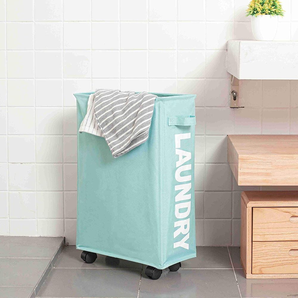 22" Rolling Slim Laundry Basket with Stand 40L Capacity Foldable ...