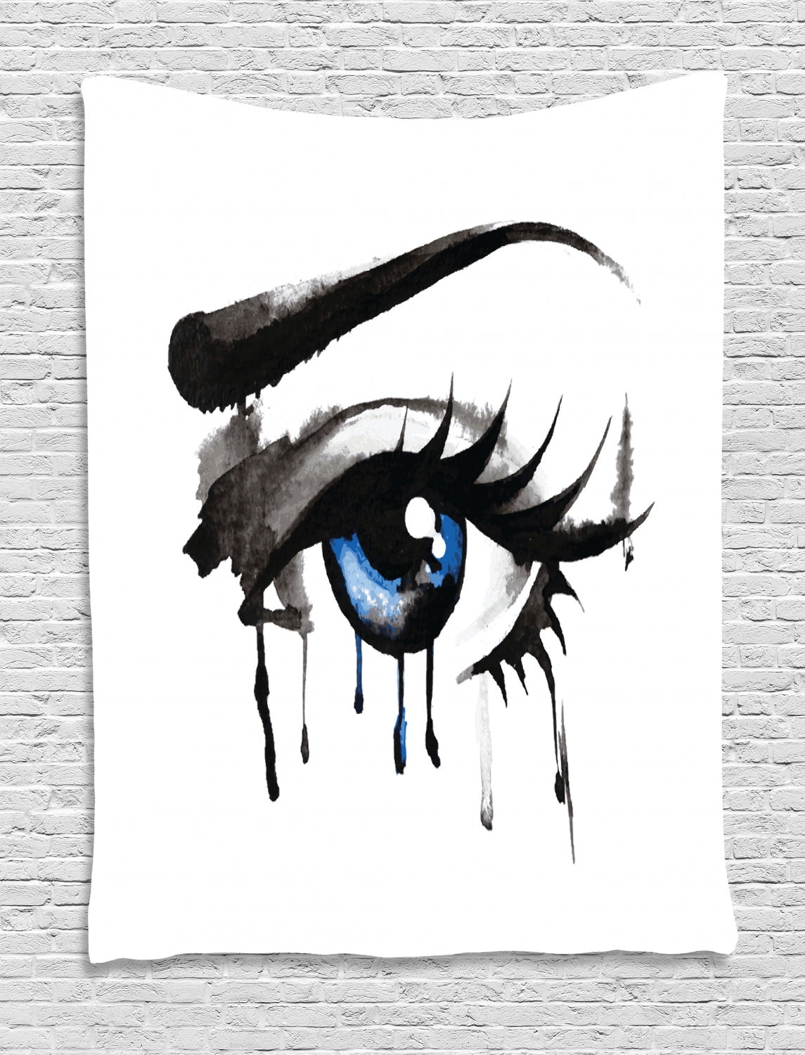 Eye Tapestry, Dramatic Artwork of a Woman Eye with Dripping Paint Curvy ...