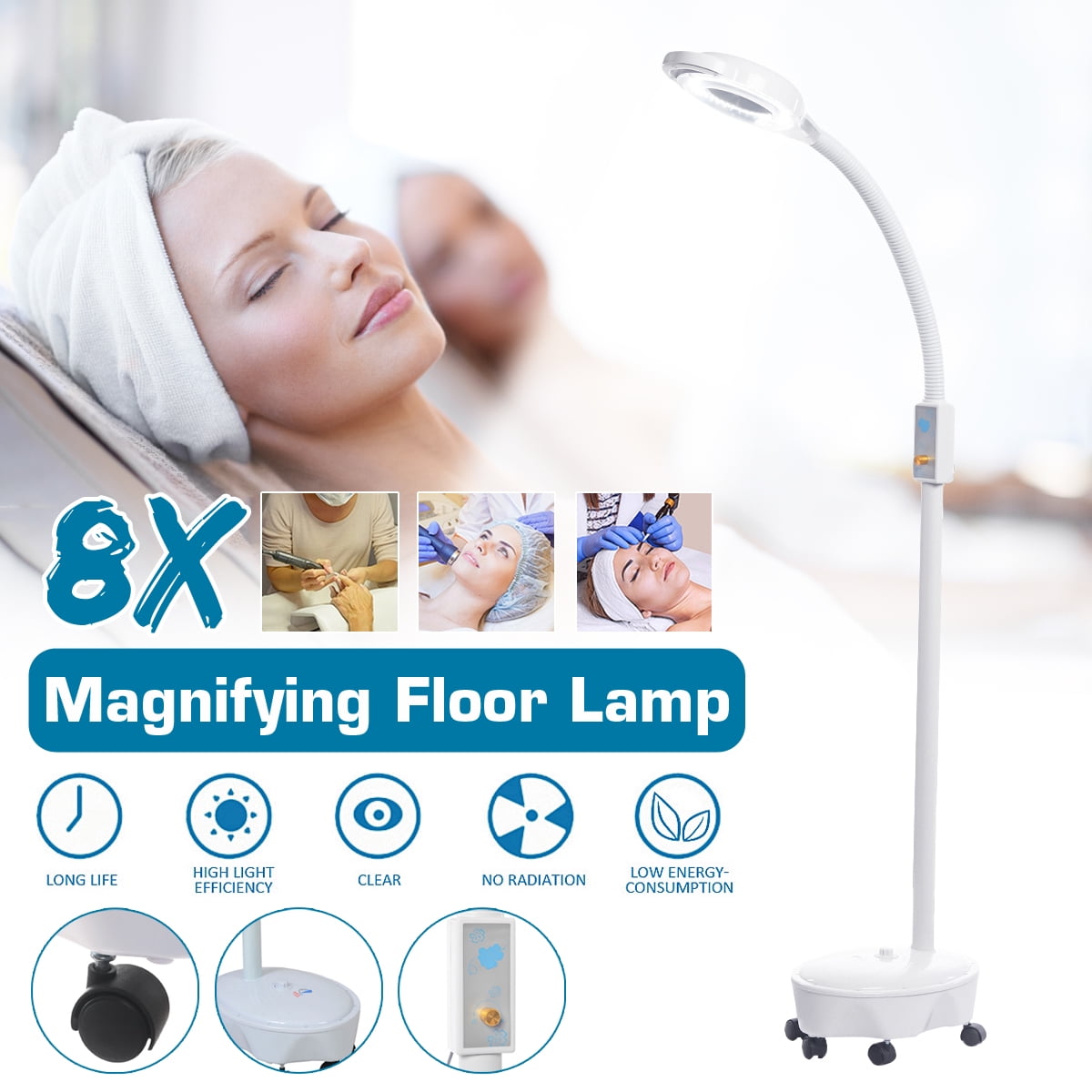 3x Pro Diopter LED Magnifying Floor Stand Light Magnifier Glass Len ...