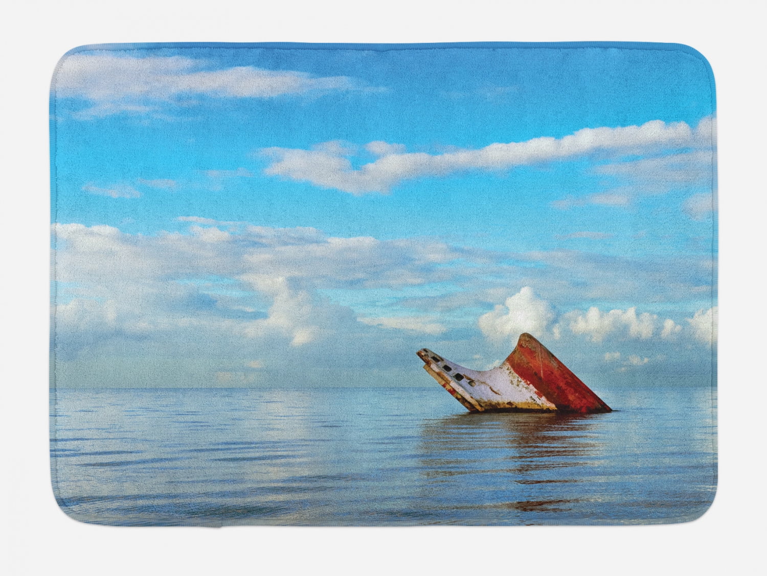 Shipwreck Bath Mat, Sunken Ship on Surface of Freshening Sea View with ...