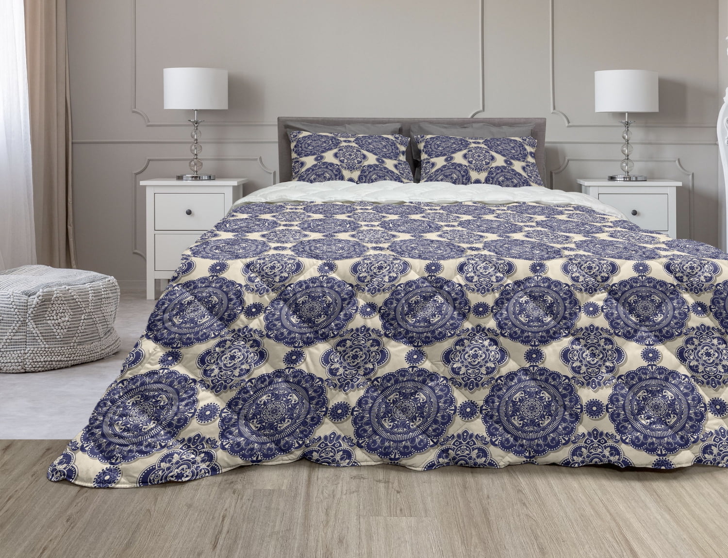 Mandala Comforter & Sham Bedding Set, Ornamental Flower Pattern Shadow ...