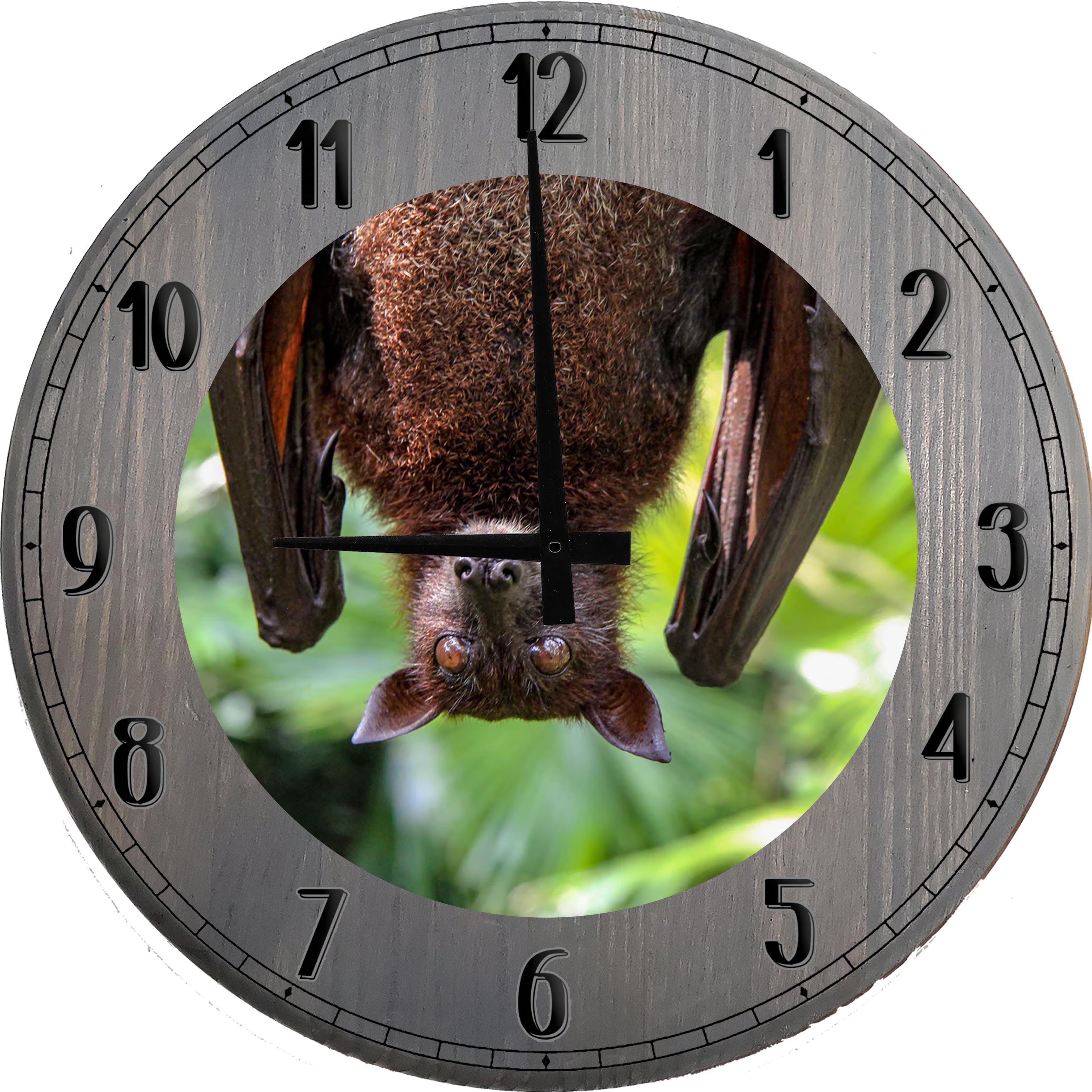 Wood Wall Clock 18 Inch Round Bat Wall Decor Fruit Bat Upside down ...