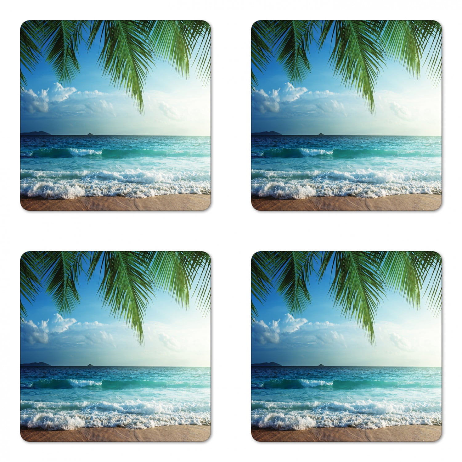 Ocean Coaster Set of 4, Palms Tropical Island Beach Maldives ...