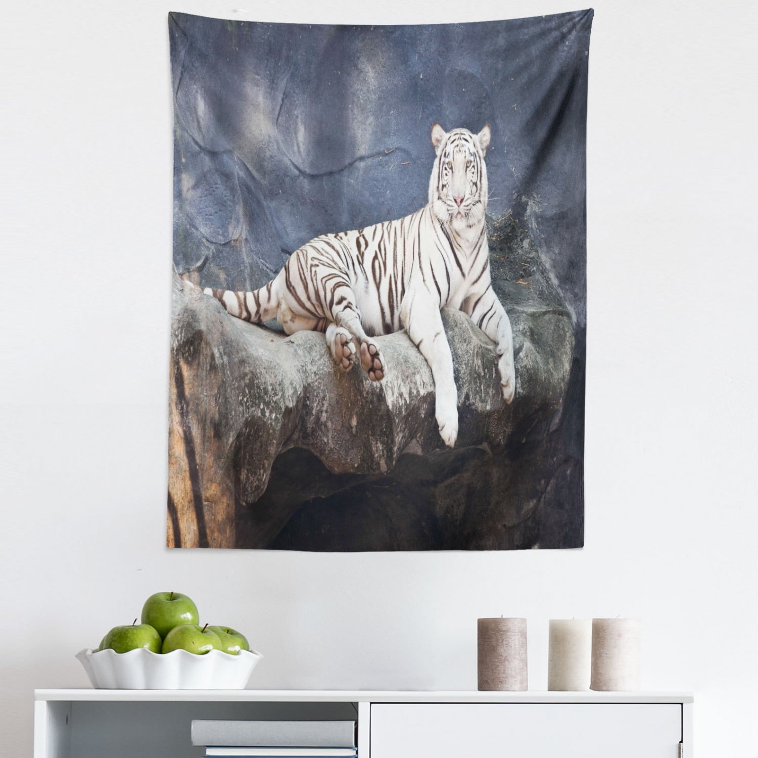 Tiger Tapestry, Albino Cat Sitting on Rock Sublime Nature Marvelous ...