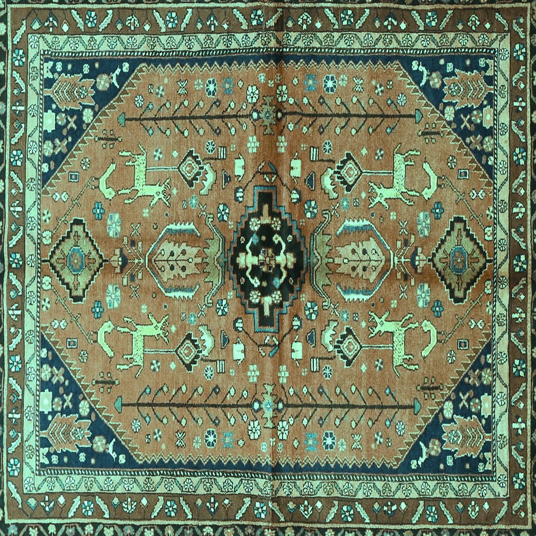 Ahgly Company Indoor Square Persian Turquoise Blue Traditional Area ...