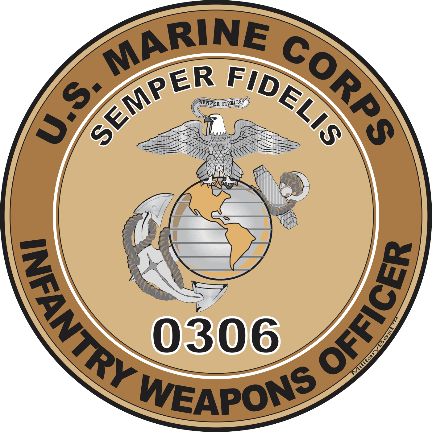 U.S.M.C. MOS 0306 Infantry Weapons Officer Decal 3.8" - Desert Tan ...