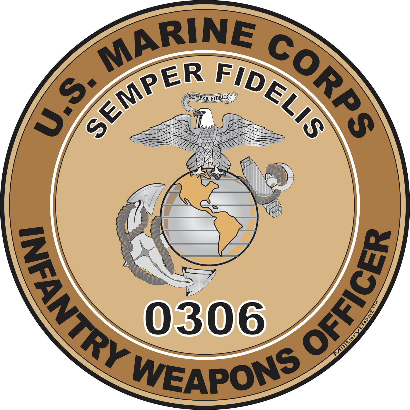 U S M C MOS 0306 Infantry Weapons Officer Decal 3 8 Desert Tan U S M C MOS 0306 Infantry Weapons Officer Decal 3 8 Desert Tan