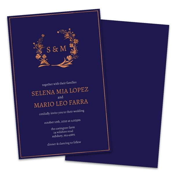 Personalized Navy Floral Wreath Wedding Invitation - Walmart.com