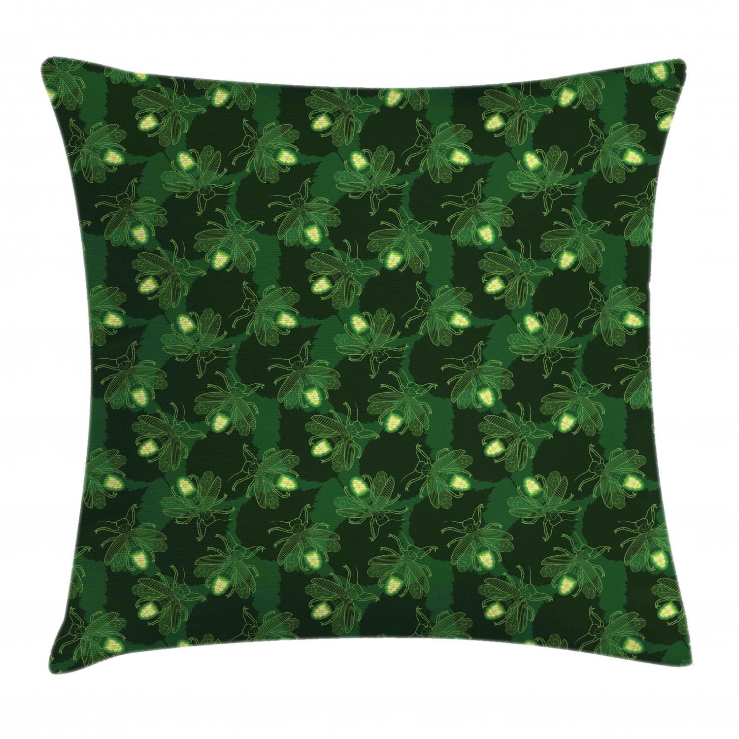 Firefly Throw Pillow Cushion Cover, Psychedelic Forest Beetles Bugs ...