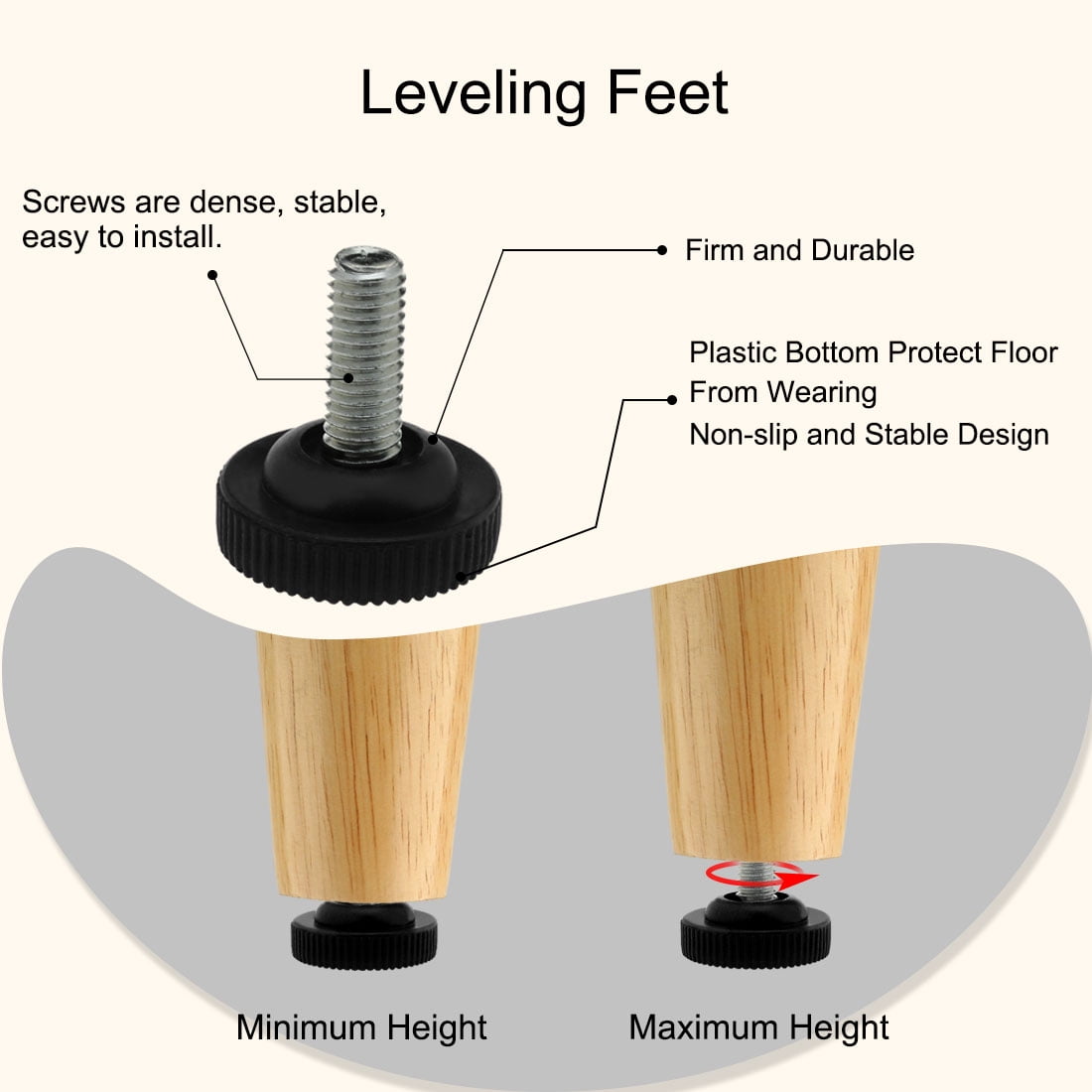 M8 x 20 x 30mm Furniture Leveling Feet Adjustable Leveler for Chair Leg ...