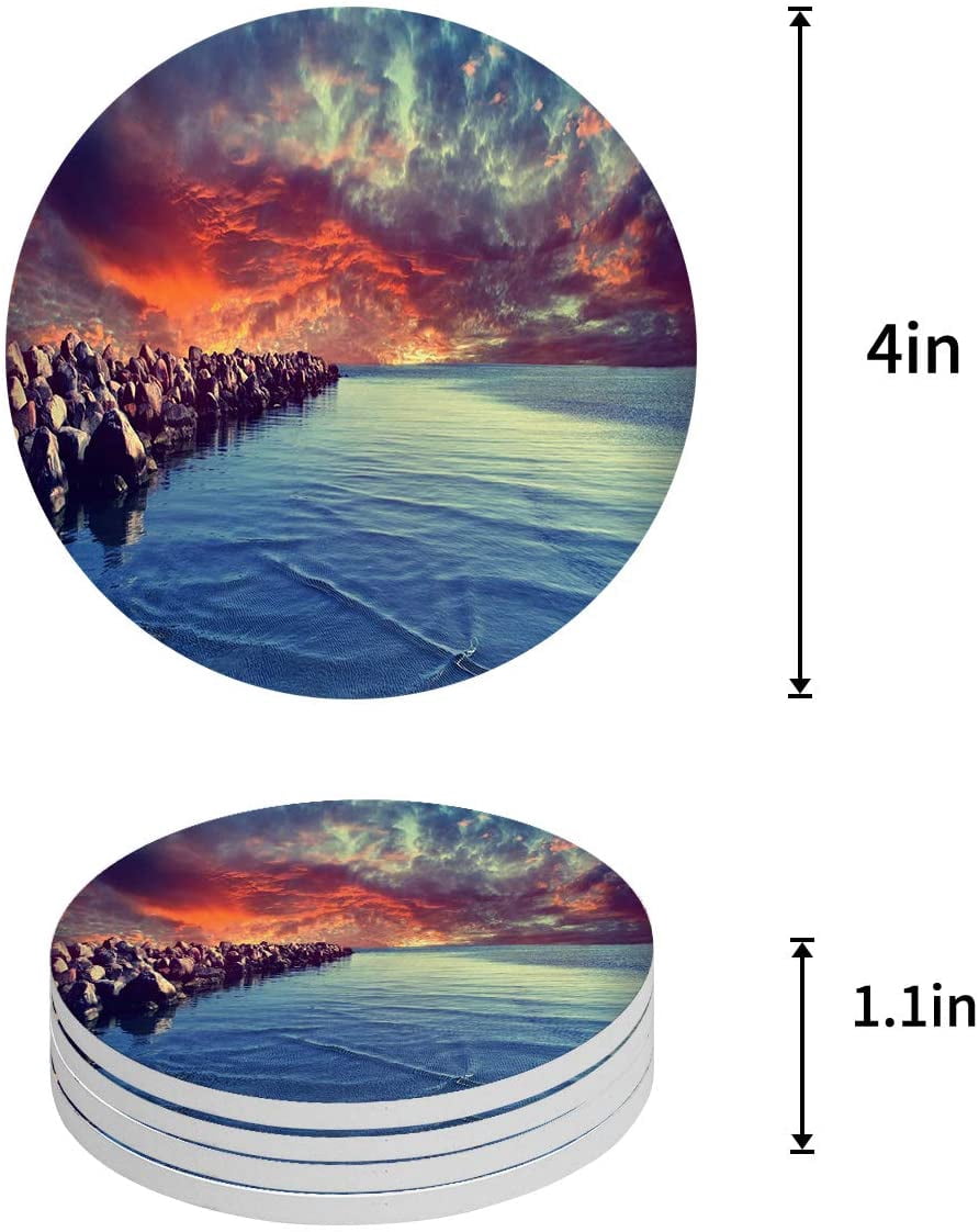 ZHANZZK Tropical Ocean Sunset Scenery Set of 8 Round Coaster for Drinks ...