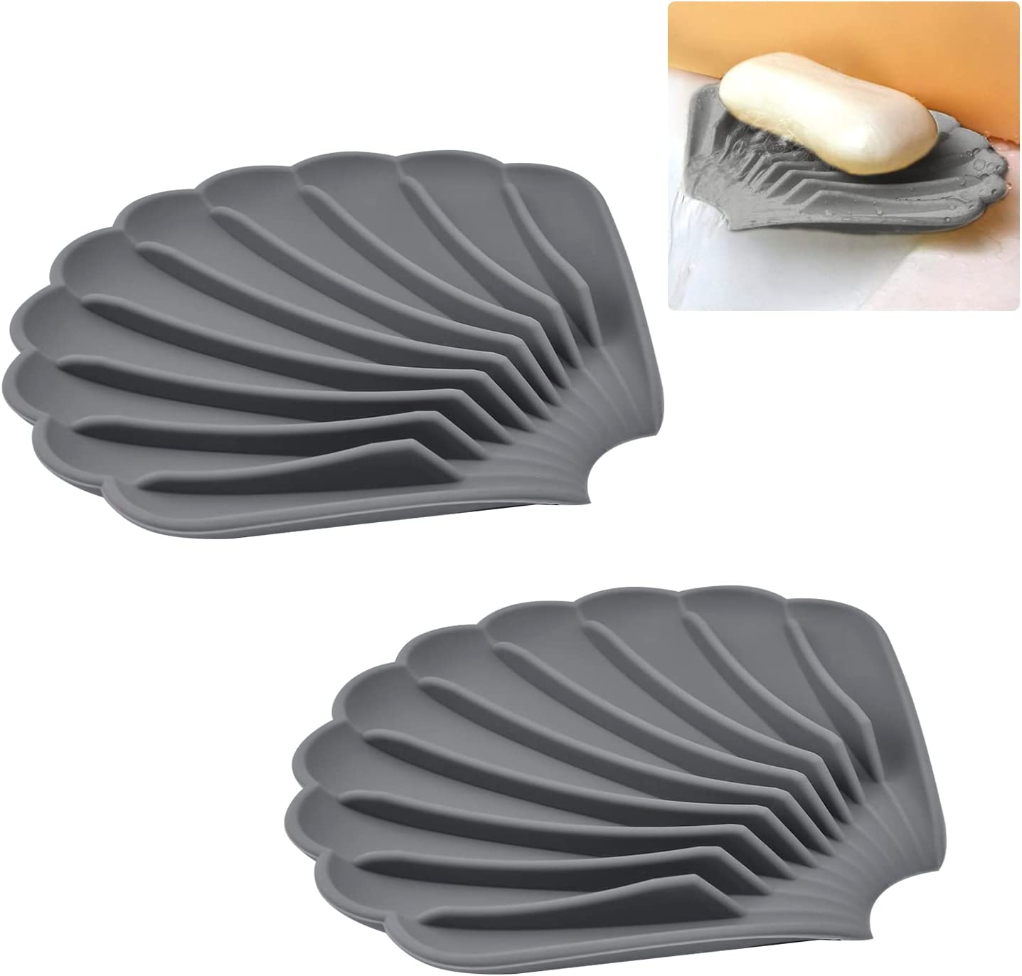 Shell Shape Soap Holder, 2Pcs Self Draining Soap Dishes Waterfall ...