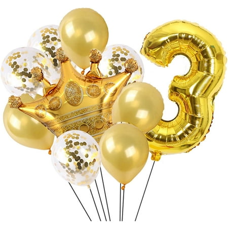 Gold 3 Balloon and One 18in Crown Balloon - Pack of 8 | 4 Gold and 4 ...