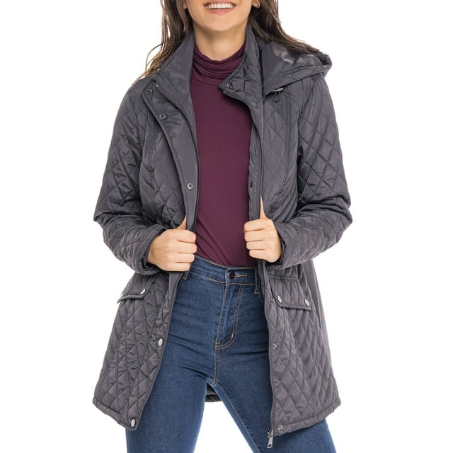 S.E.B. by Sebby Quilted Jacket with Detachable Hood (Women’s) - Walmart.com