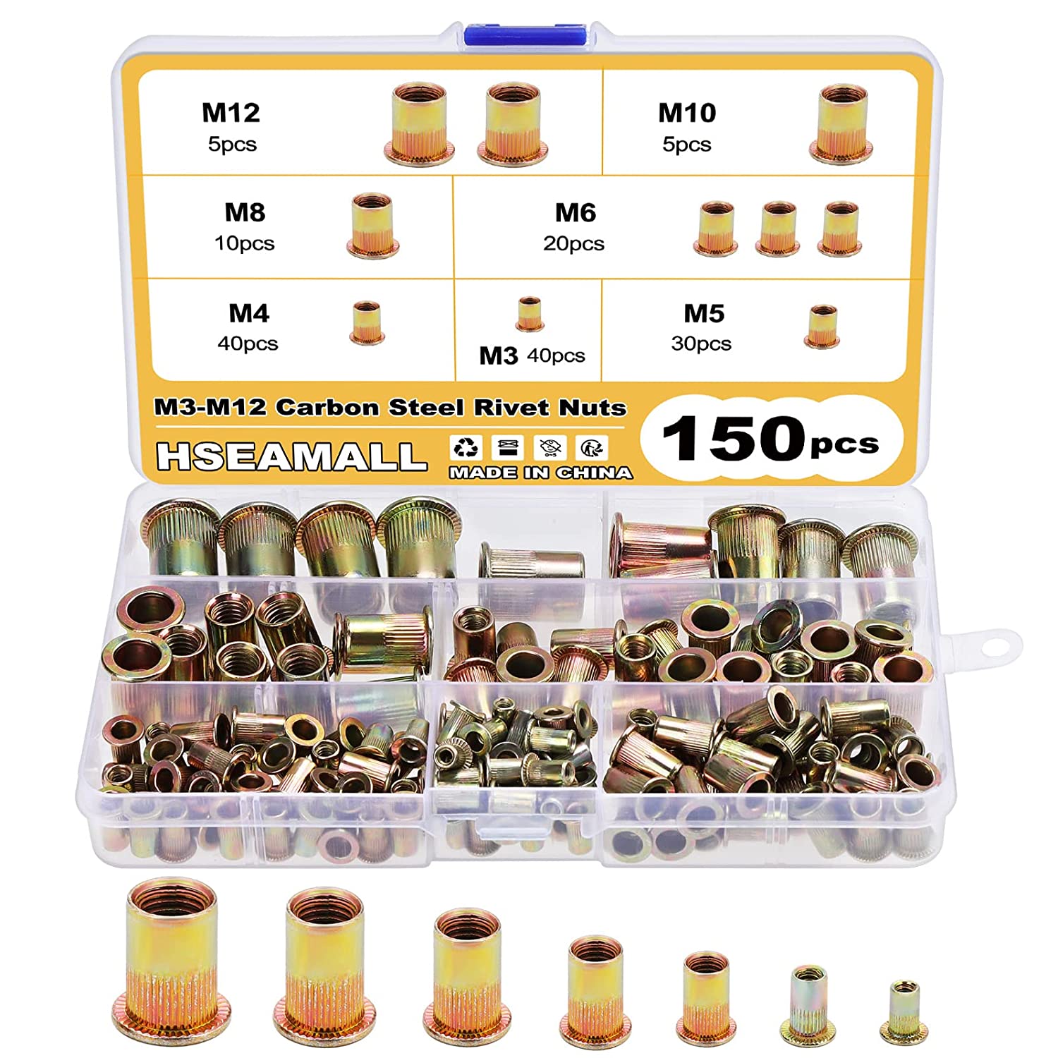 #6-32 Rivet Nuts, 50 Pack Zinc Plated Carbon Steel Knurled Flat Head ...