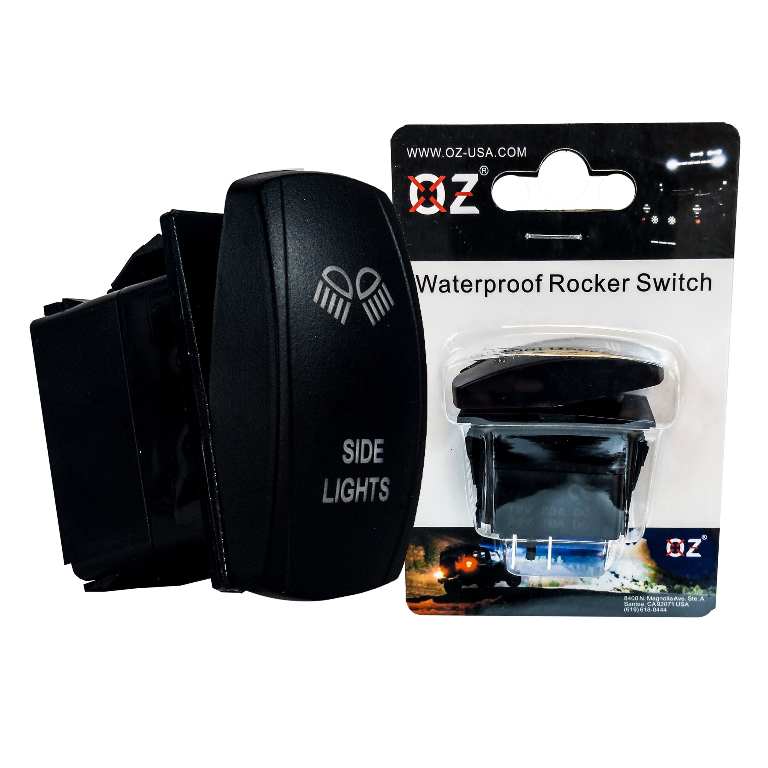 OZ-USA® SIDE LIGHTS On/Off Rocker Switch 5-Pin SPST Laser Etch Blue LED ...