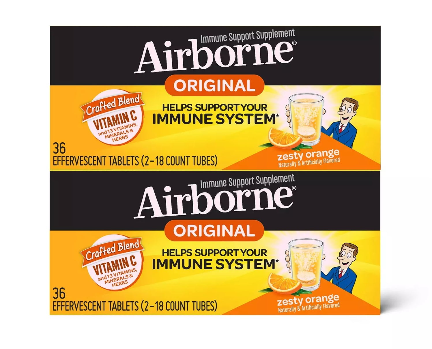 2 Pack | Airborne Zesty Orange Effervescent Immune Support Supplement ...