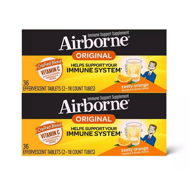 2 Pack | Airborne Zesty Orange Effervescent Immune Support Supplement ...