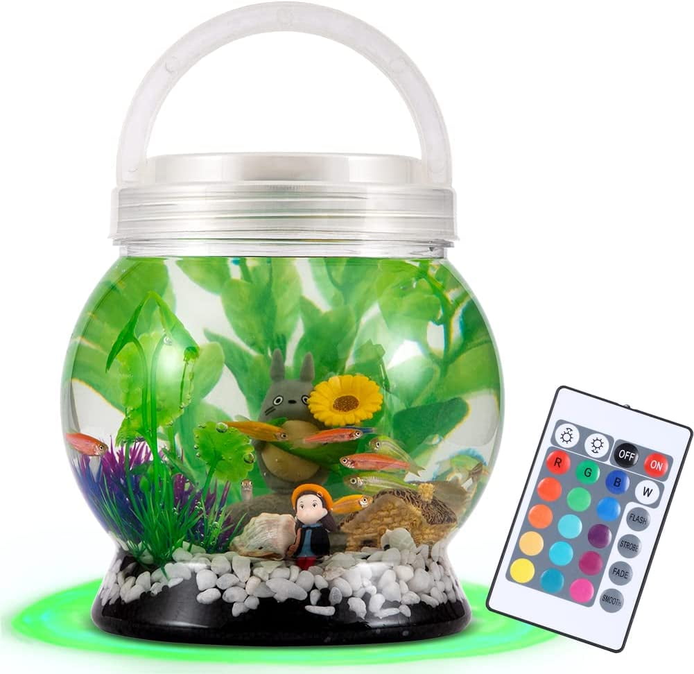Small Betta Tetra Fish Tank Decorations Set-Aquarium with 20 Color LED ...