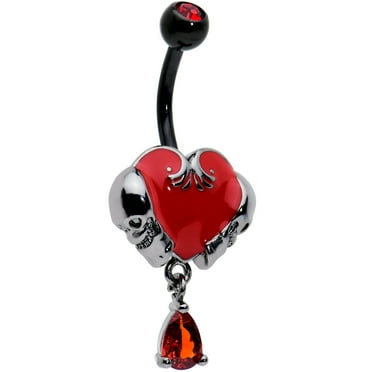 Body Candy Womens 14G PVD Steel Black Skull Red Accent Heart Spiral Twister Belly Button Ring ...